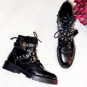 Zara | Shoes | Zara Stud Crystal Leather Moto Boot | Poshmark